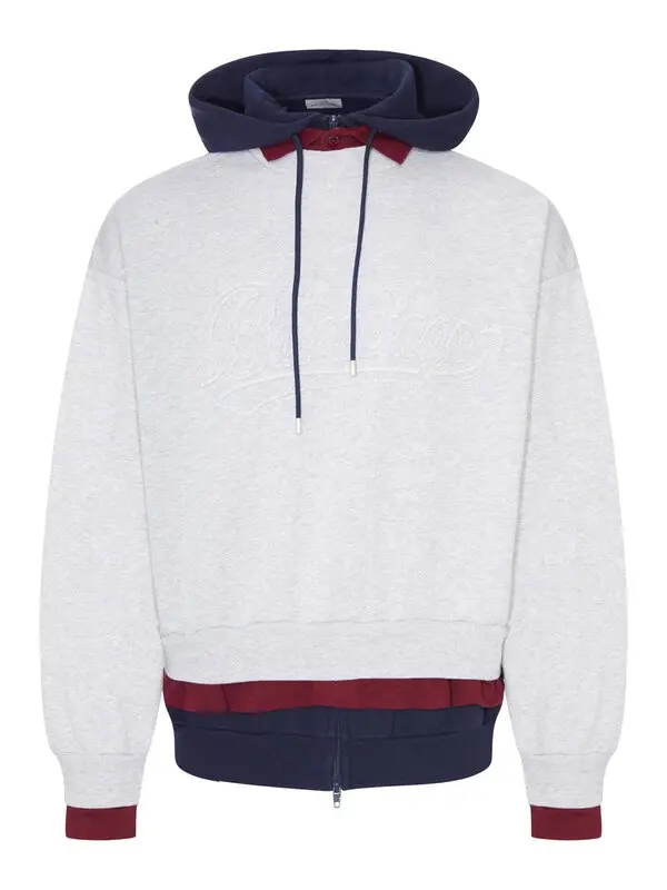 Balenciaga Layered Dry Molleton Hoodie With Frayed Lettering - Gray