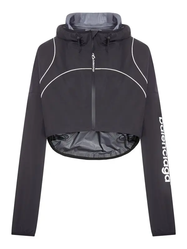 Balenciaga Cropped Techwear Jacket With Drawstring Hood - Black