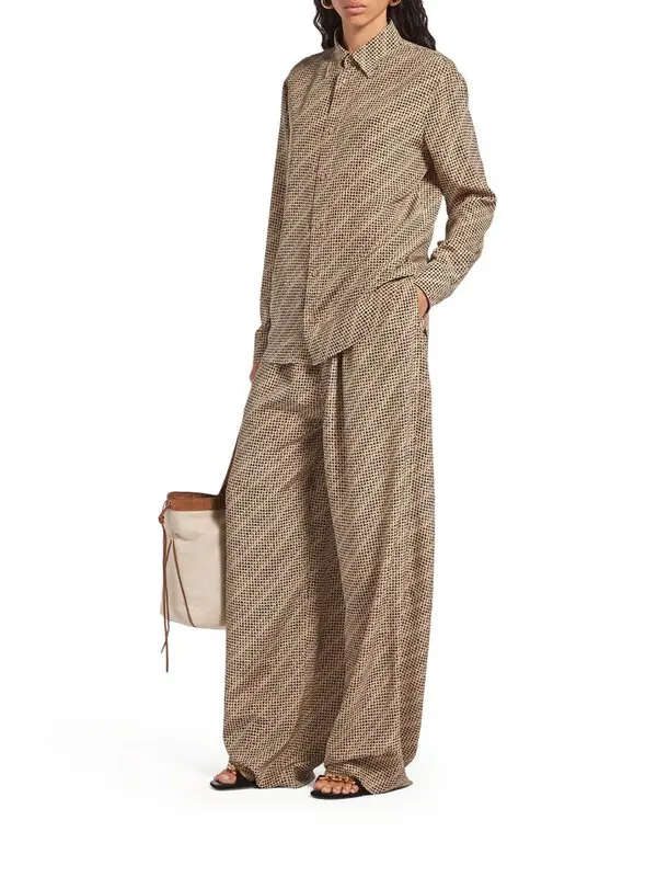 Balenciaga Monogram Silk Crepe Pants - Cream