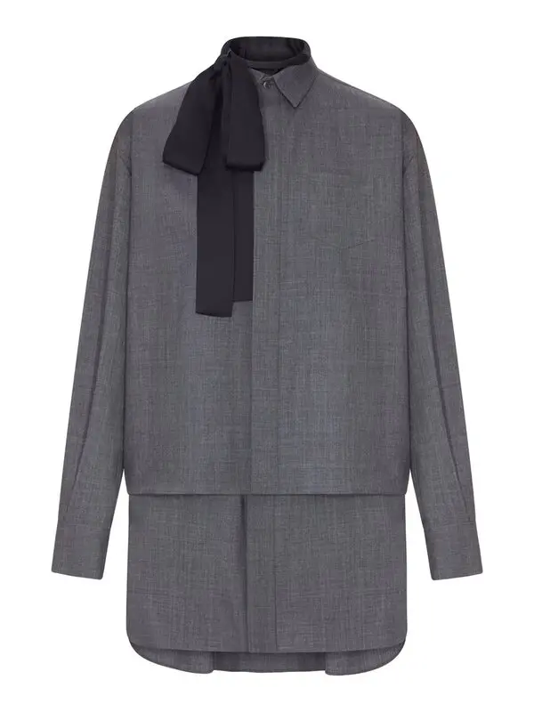 Sacai Shirt Dress With Integrated Scarf - Gray