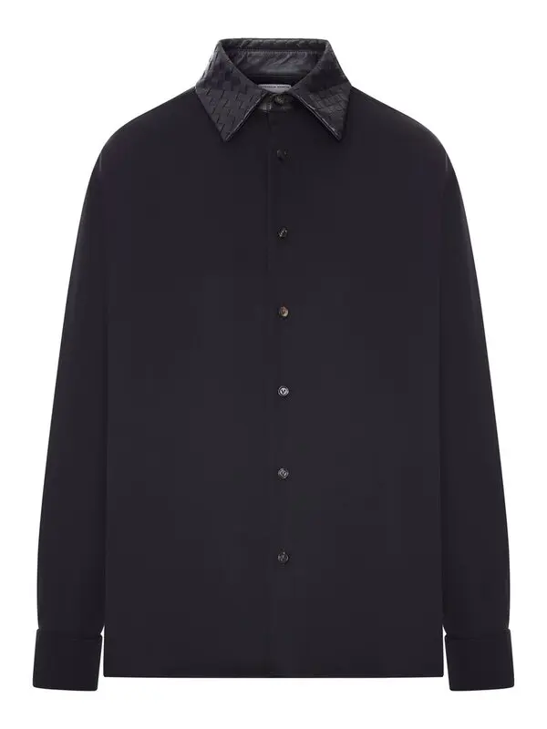 Bottega Veneta Wool Shirt With Braided Leather Collar - Black