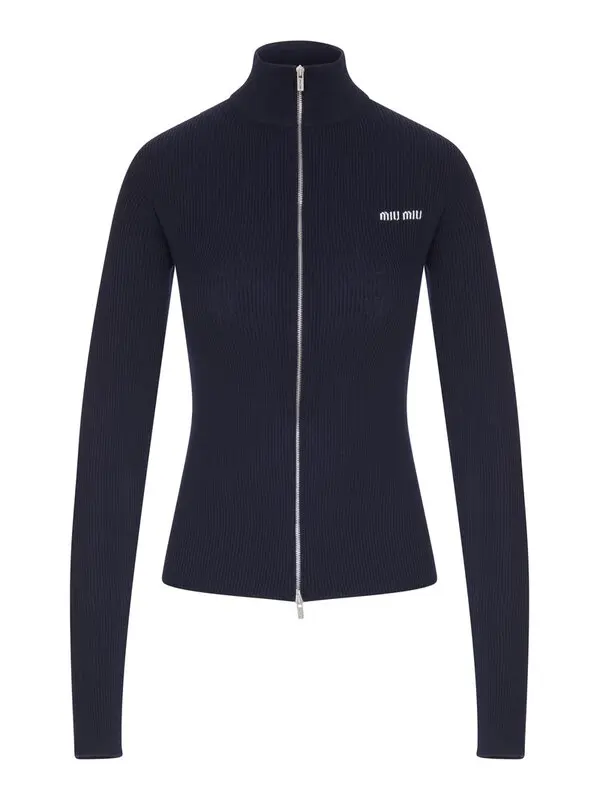Miu Miu Ribbed Zip-up Cardigan - Blue