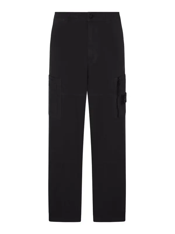 Stone Island Cotton Ripstop Cargo Trousers - Black