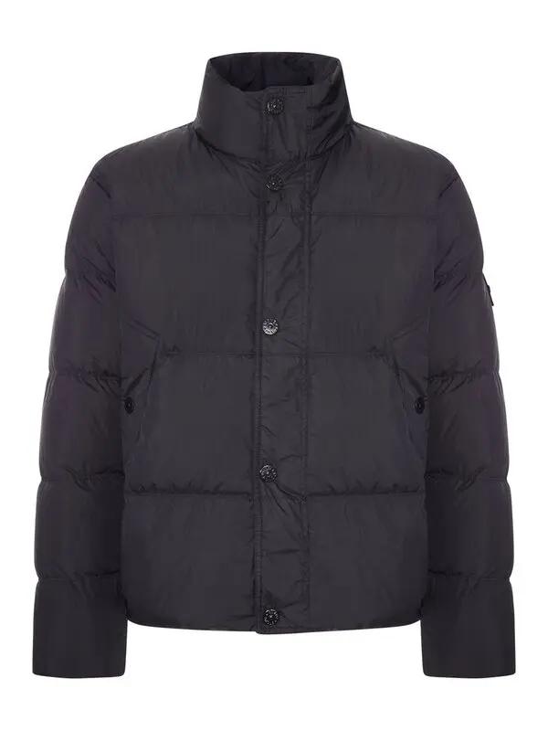 Stone Island Padded Down Jacket With High Collar - Black