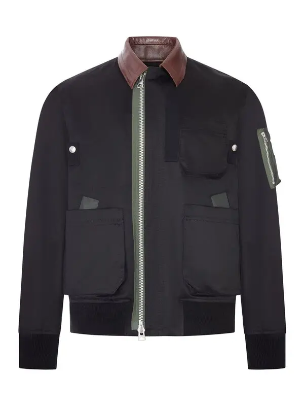 Sacai Utility Bomber Jacket With Leather Details - Black