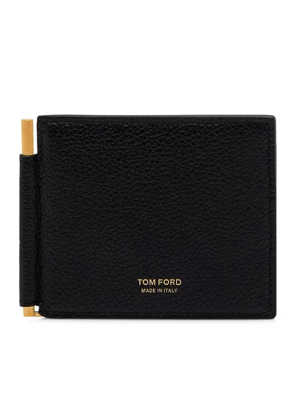 TOM FORD Soft Grain Leather Money Clip Wallet - Black