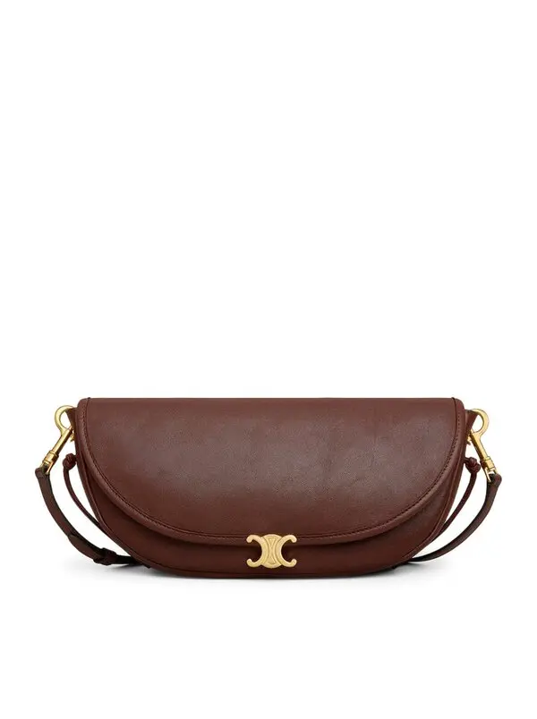 Celine Triomphe Small Crescent Soft Bag In Soft Glossy Lambskin - Brown