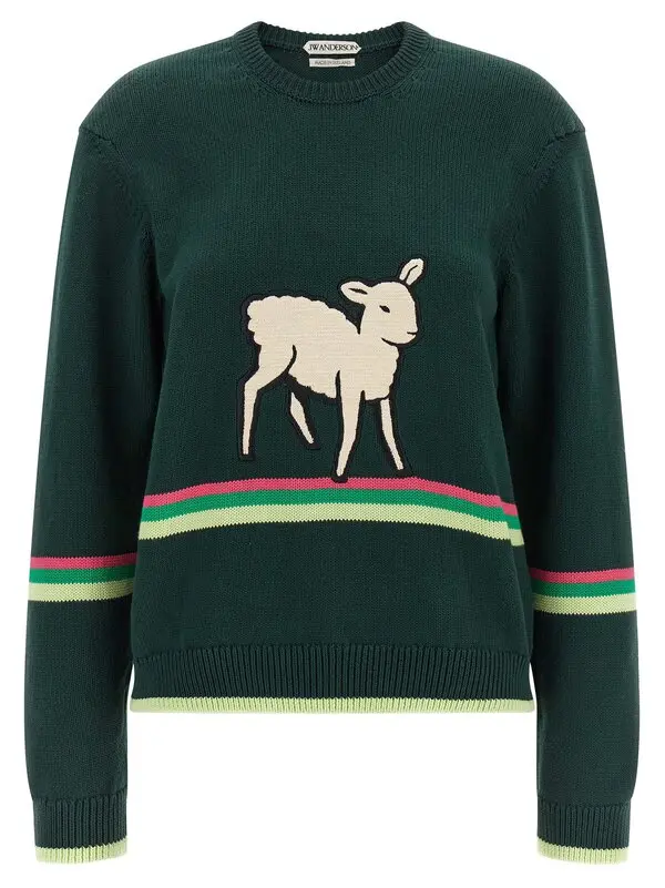 JW Anderson Sheep" Intarsia Cotton Sweater - Green