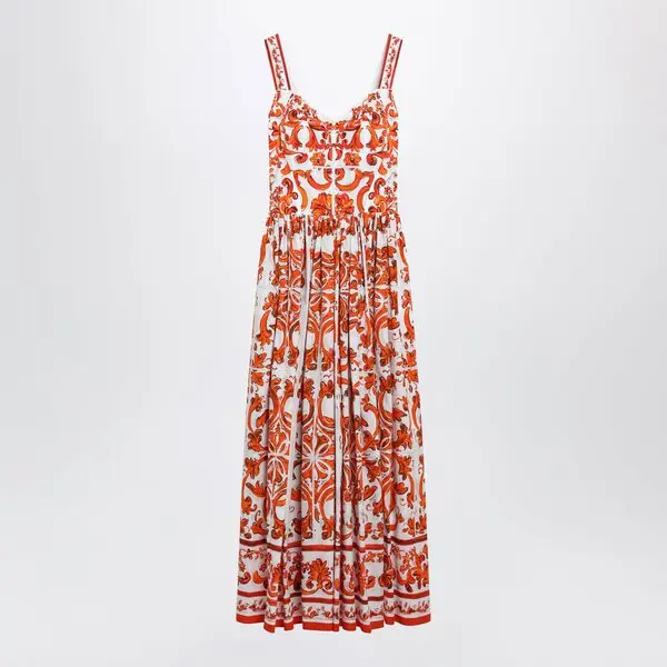 Dolce & Gabbana Majolica-print Cotton Maxi Dress - Orange