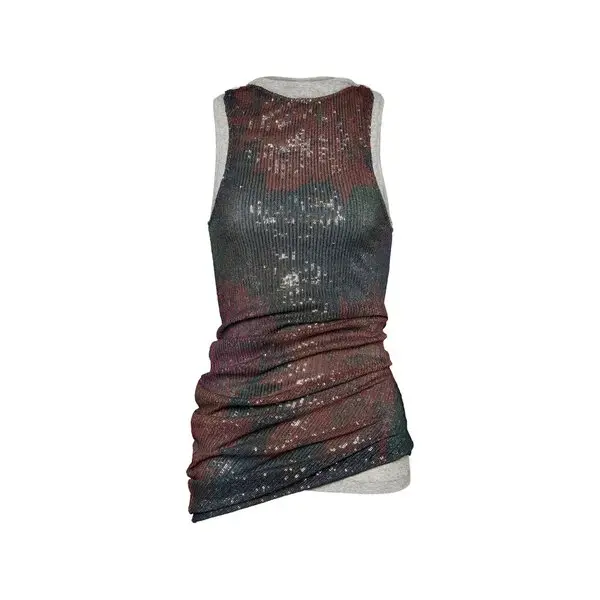 MAISON MARGIELA Sleeveless High Neck Top With Iridescent Finish - Green