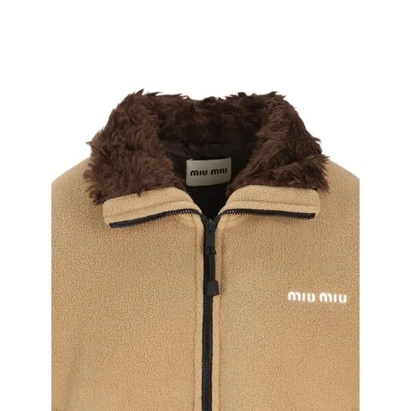 Miu Miu Fleece Jacket With Embroidered Logo And Drawstring Hem - Cream