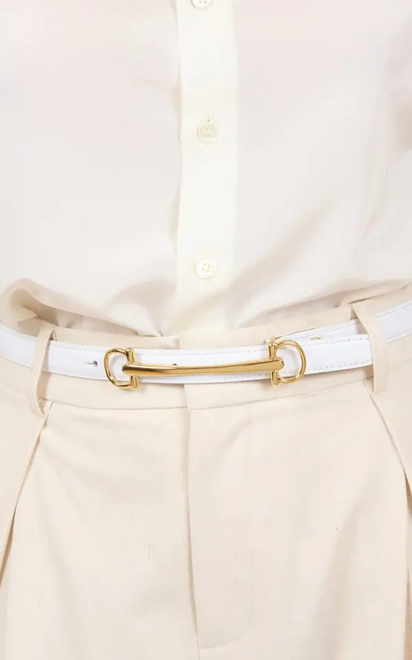 VAINCOURT La Brillante Thin Leather Belt - White