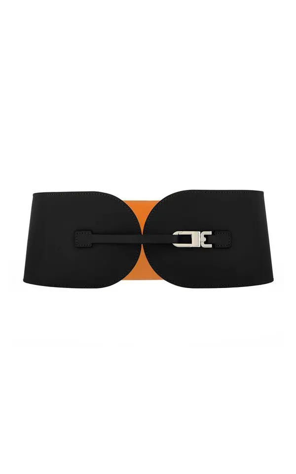 VAINCOURT L'exquise Large Leather Beige Belt - Black