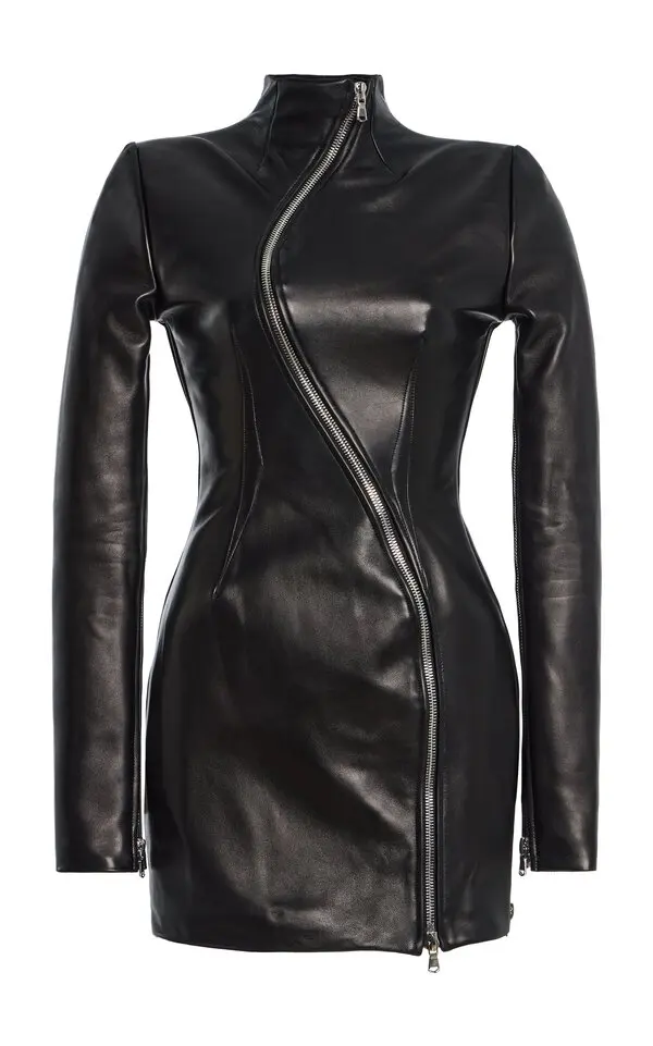 LAQUAN SMITH Leather Zip-front Mini Dress