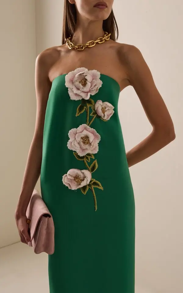 Lela Rose 3d Peony Embroidered Faille Gown