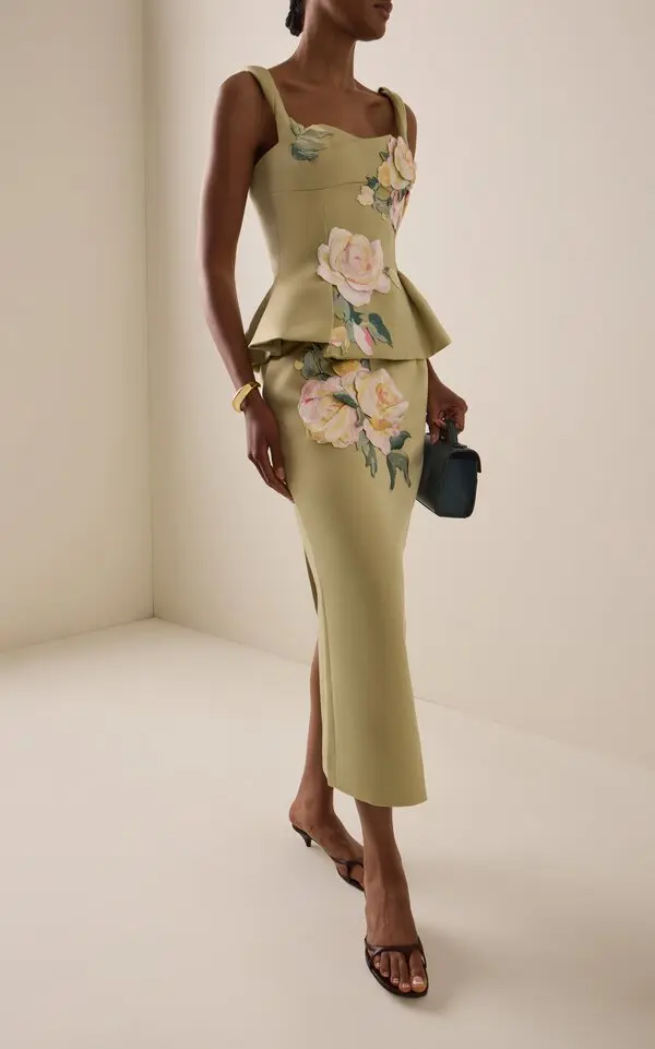 LEO LIN Exclusive Embroidered Satin Midi Skirt