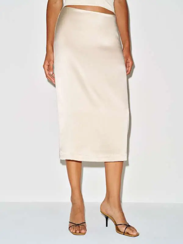 REFORMATION Petites Helen Low Waist Silk Midi Skirt - Ivory