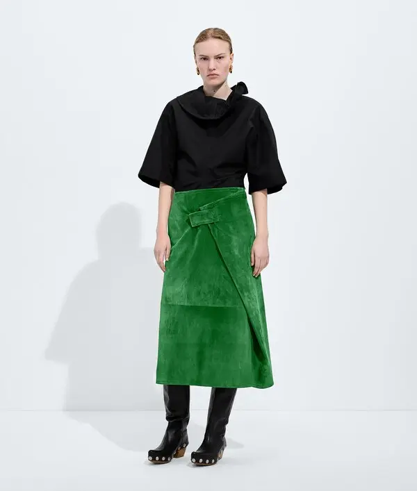 Bottega Veneta Suede Leather Skirt - Grass Green