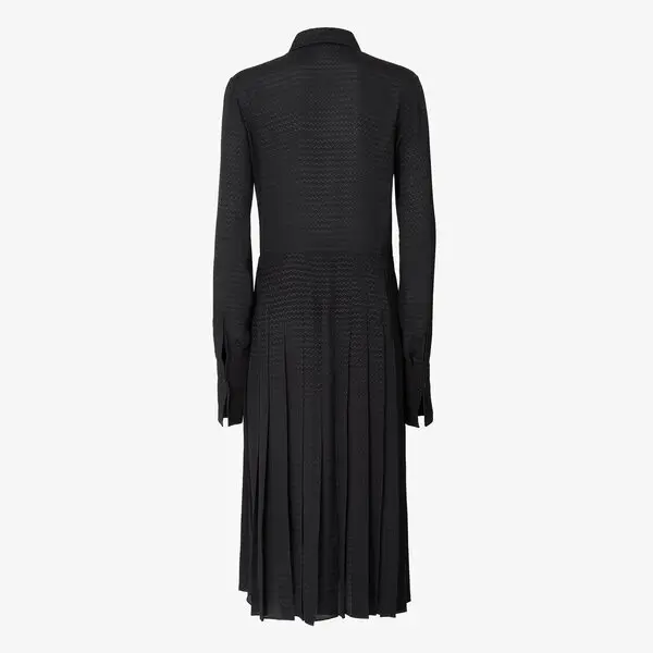Fendi Midi Shirt Dress With Pleated Skirt In Chevron Jacquard - Black