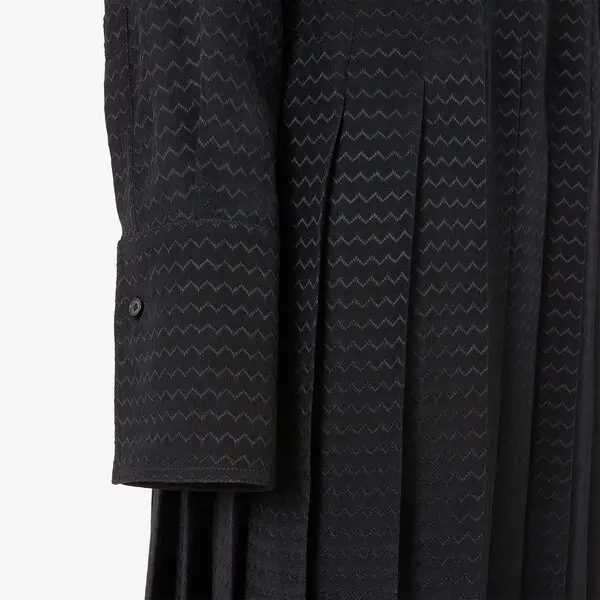 Fendi Midi Shirt Dress With Pleated Skirt In Chevron Jacquard - Black