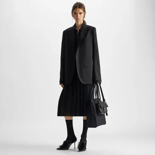 Fendi Midi Shirt Dress With Pleated Skirt In Chevron Jacquard - Black