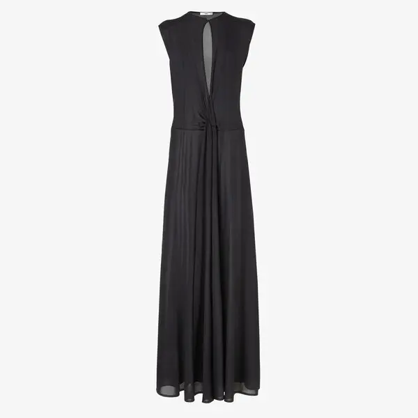 Fendi Silk Satin Sleeveless Dress With Knot Detail - Black