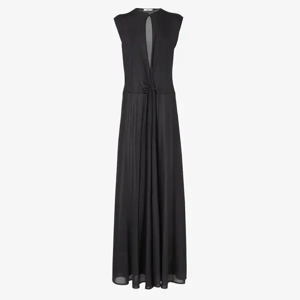 Fendi Sleeveless Silk Satin Gown With Knot Detail - Black