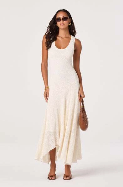 Astr The Label Freida Lace Knit Asymmetric Midi Dress - Cream