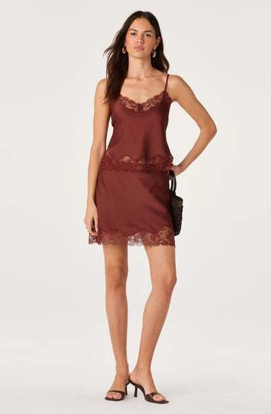 Astr The Label Yulissa Lace Trim Mini Skirt - Rust