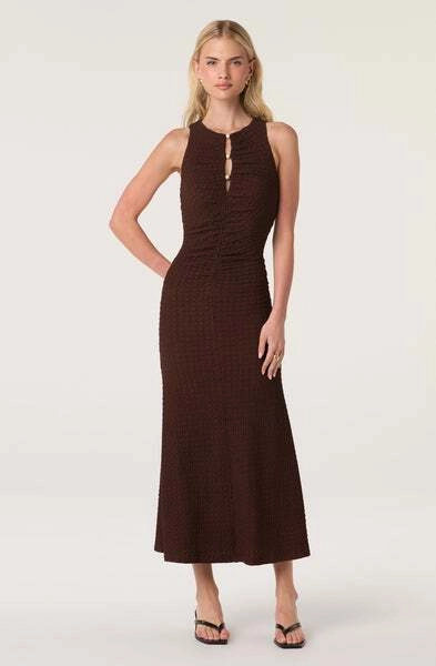 Astr The Label Skyla Keyhole Ruched Maxi Dress - Brown