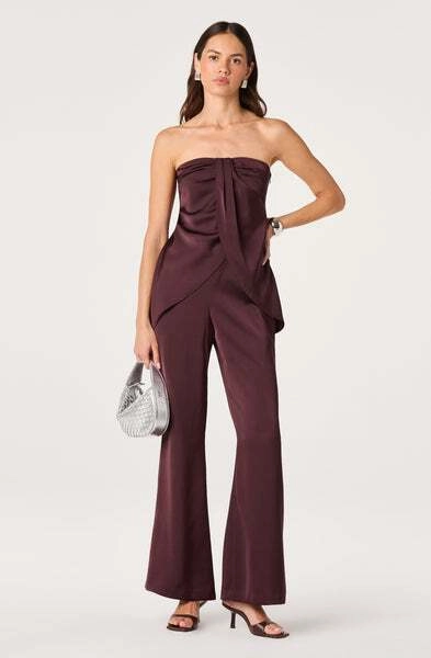 Astr The Label Keona Satin High-rise Flared Pants - Raisin