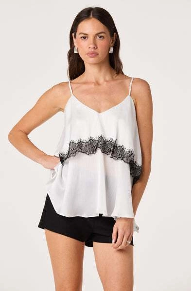 Astr The Label Beara Satin Lace Trim Tank Top