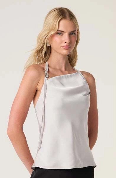 Astr The Label Variel Satin Halter Top