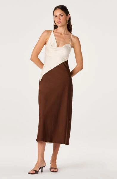 Astr The Label Amiyah Colorblock Midi Dress - Cream Brown