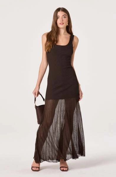 Astr The Label Glena Ribbed Knit Drop Waist Maxi Dress - Brown