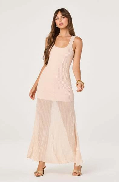 Astr The Label Glena Ribbed Knit Drop Waist Maxi Dress - Nude