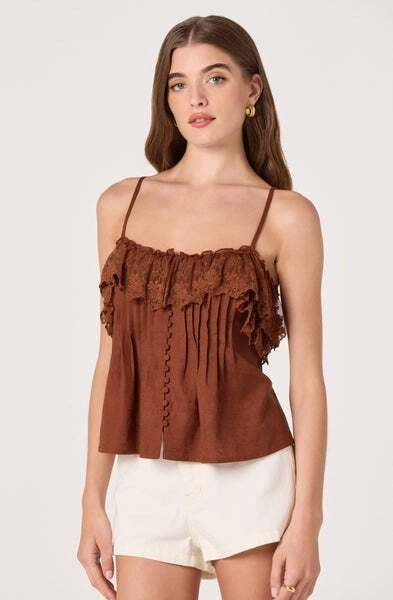 Astr The Label Nellie Ruffled Lace Trim Tank Top