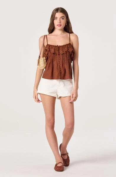 Astr The Label Nellie Ruffled Lace Trim Tank Top