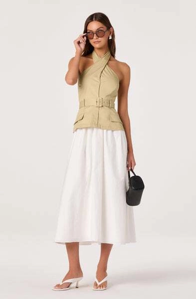 Astr The Label Aleda Faux Two-piece Belted Midi Dress - Khaki
