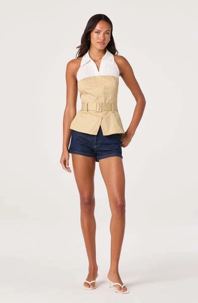 Astr The Label Aleda Belted Collared Halter Top