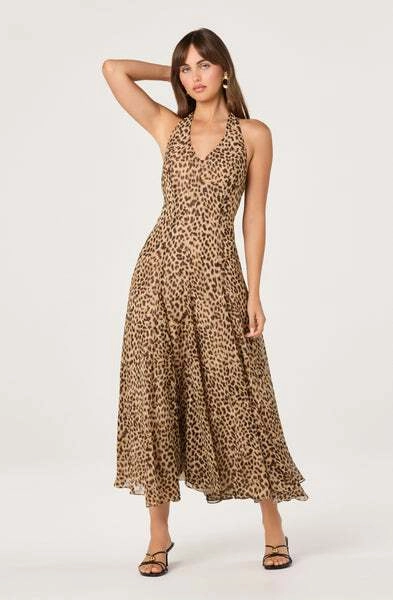 Astr The Label Myra V-neck Halter Maxi Dress - Cheetah