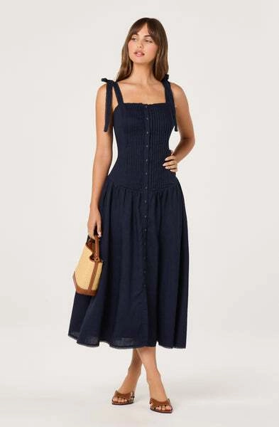 Astr The Label Marie Drop Waist Midi Dress - Navy
