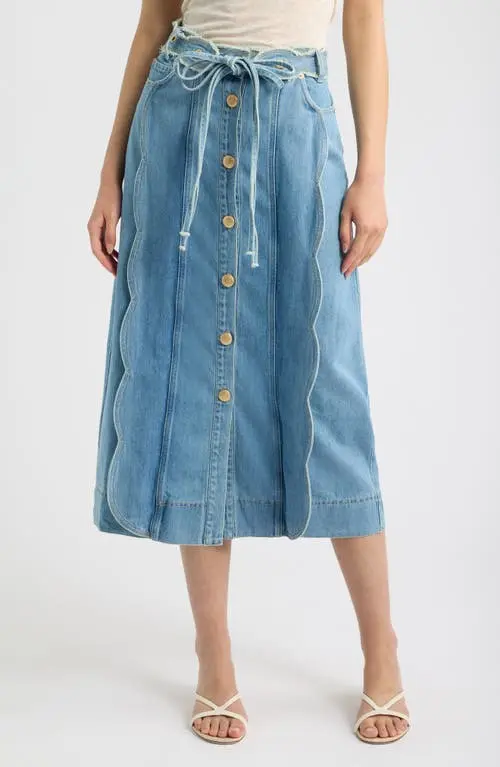 Farm Rio Tie Waist Midi Skirt With Golden Hardware - Denim