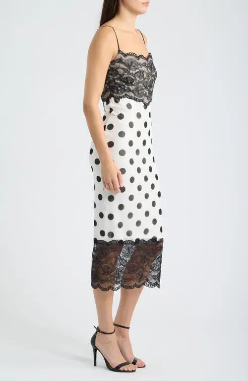 Black Halo Pomi Lace Trim Midi Dress