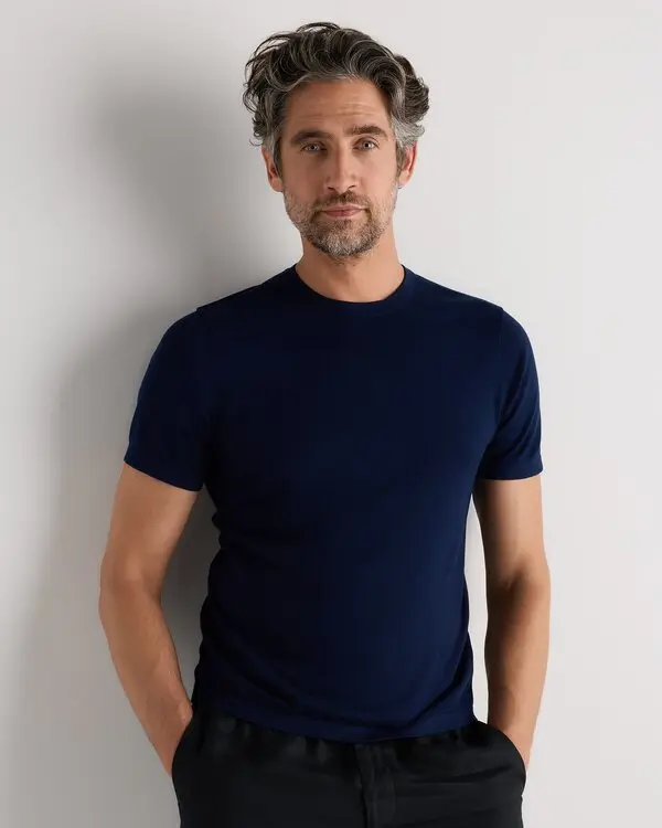 Quince Cotton-silk Short Sleeve Crewneck Sweater - Navy