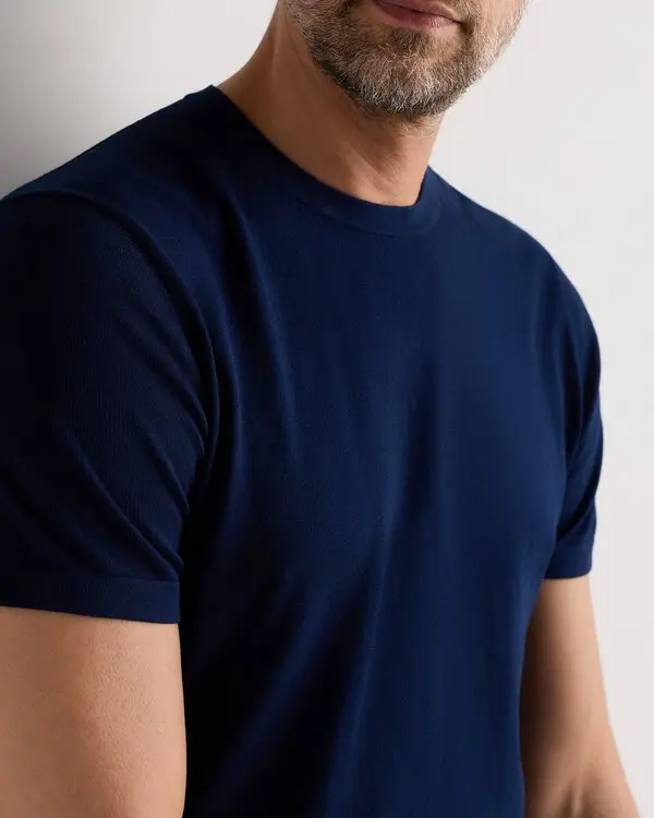 Quince Cotton-silk Short Sleeve Crewneck Sweater - Navy