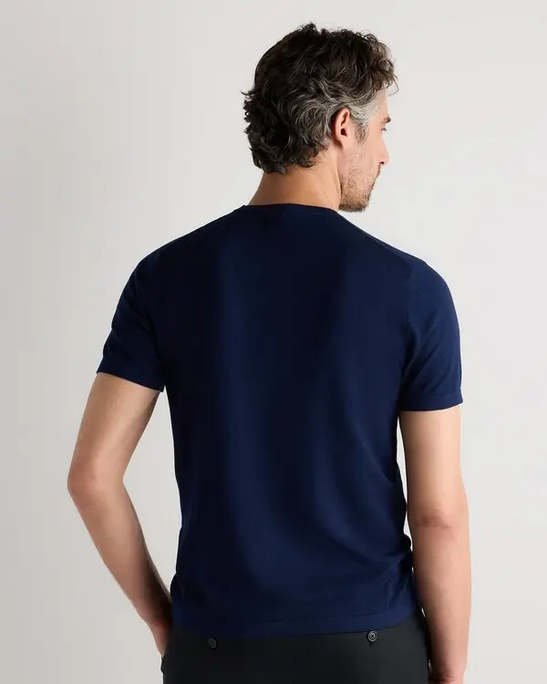 Quince Cotton-silk Short Sleeve Crewneck Sweater - Navy