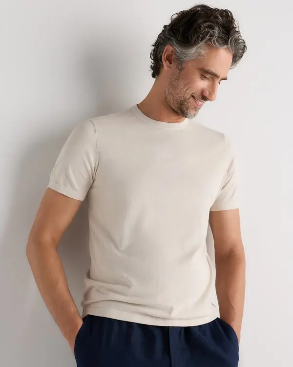 Quince Cotton-silk Short Sleeve Crewneck Sweater - Speckled Beige