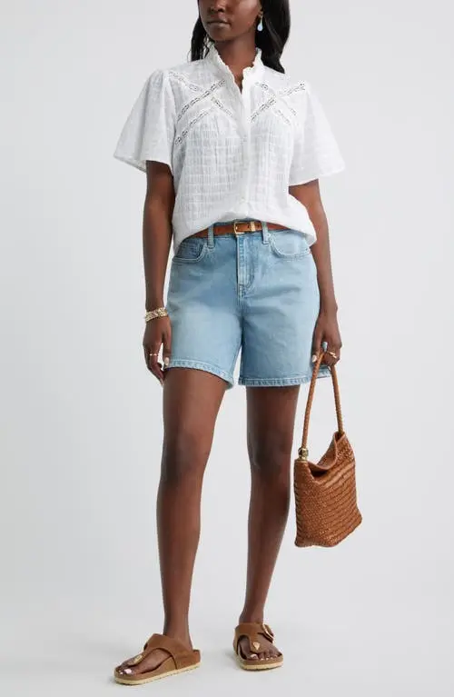 Caslon Lace Trim Button Front Top - White