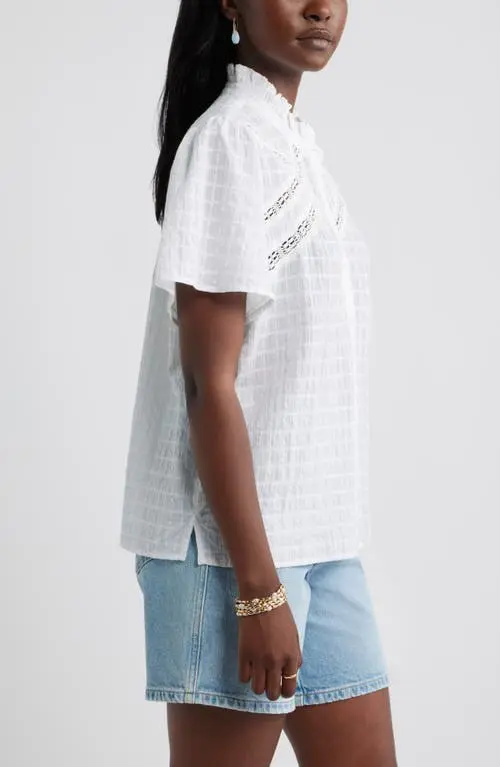 Caslon Lace Trim Button Front Top - White